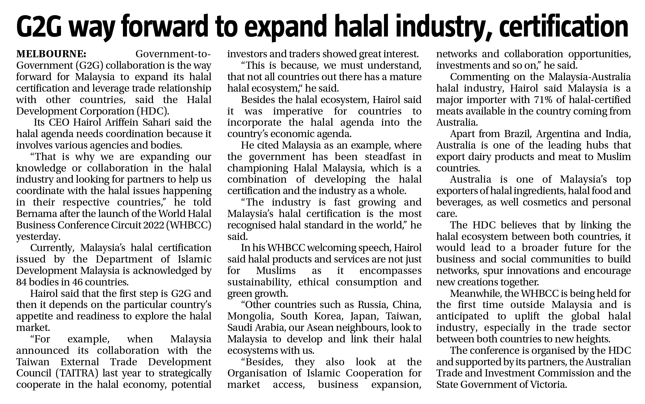 G2G way forward to expand halal industry, certification - Halal ...